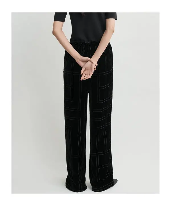 TOTEME Monogram Velvet Straight-leg Pants - Black