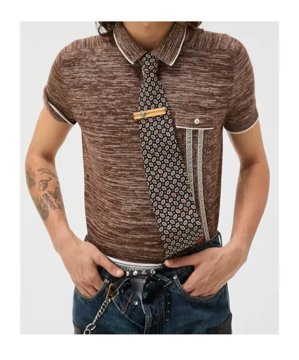 Versace Mouliné Jacquard Knit Polo Shirt