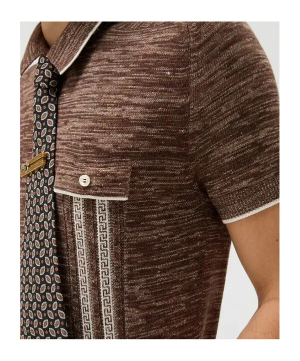 Versace Mouliné Jacquard Knit Polo Shirt