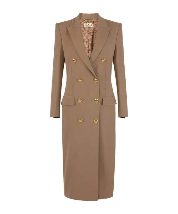 Elisabetta Franchi Double-breasted Long Coat - Clay Color