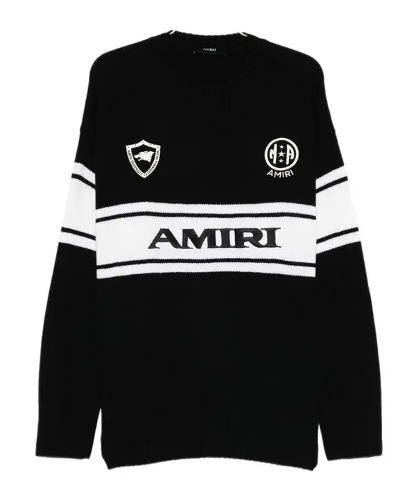 Amiri Logo Stripe Crew Neck Sweater - Black