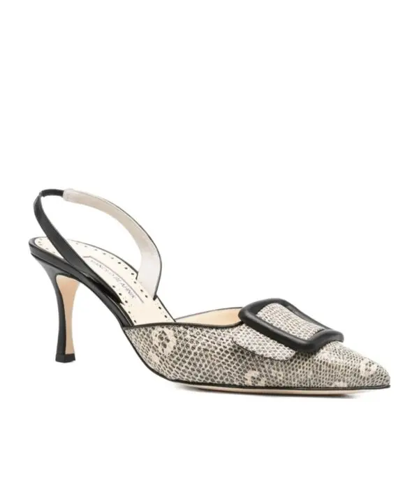Manolo Blahnik Maysli Buckled Pointed Toe Pumps - Nude