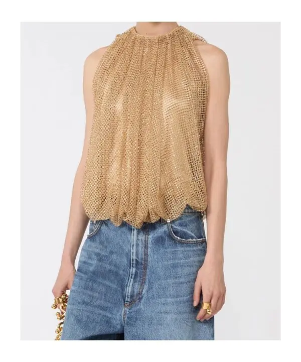 Sportmax Embellished Mesh Top - Camel