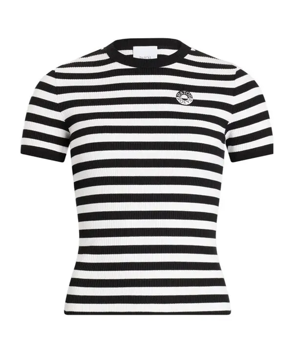 PATOU Ribbed Striped T-shirt With Round Neck - Black
