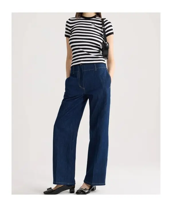 PATOU Ribbed Striped T-shirt With Round Neck - Black
