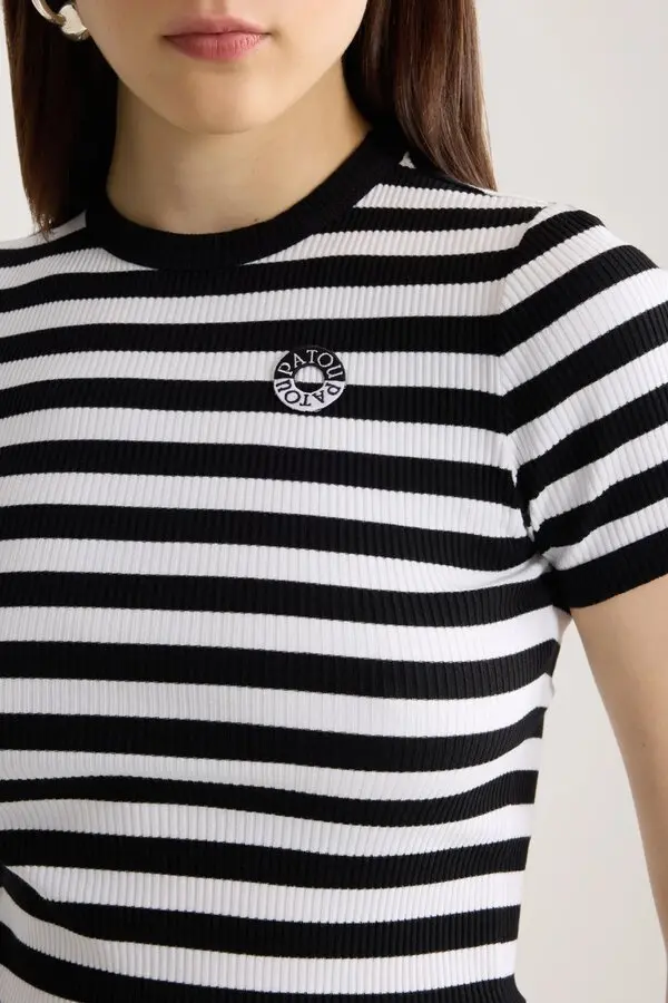 PATOU Ribbed Striped T-shirt With Round Neck - Black