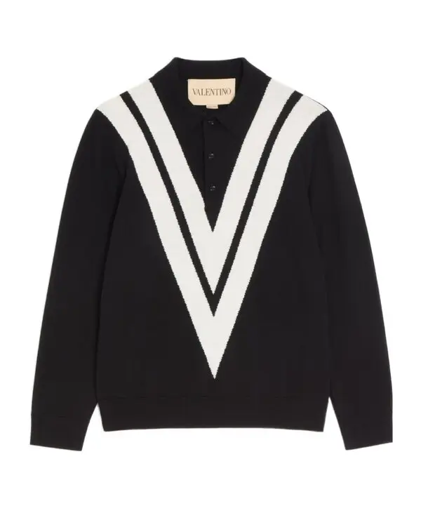 Valentino Garavani Wool Polo Shirt With Inlaid V