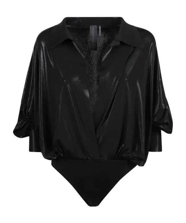 Norma Kamali Super Oversized Boyfriend Shirt Bodysuit - Black