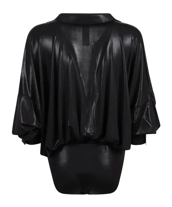 Norma Kamali Super Oversized Boyfriend Shirt Bodysuit - Black