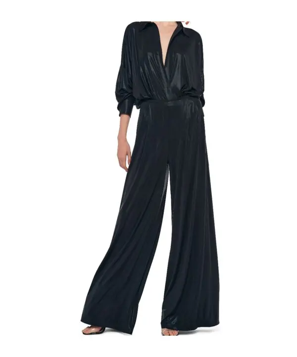 Norma Kamali Super Oversized Boyfriend Shirt Bodysuit - Black