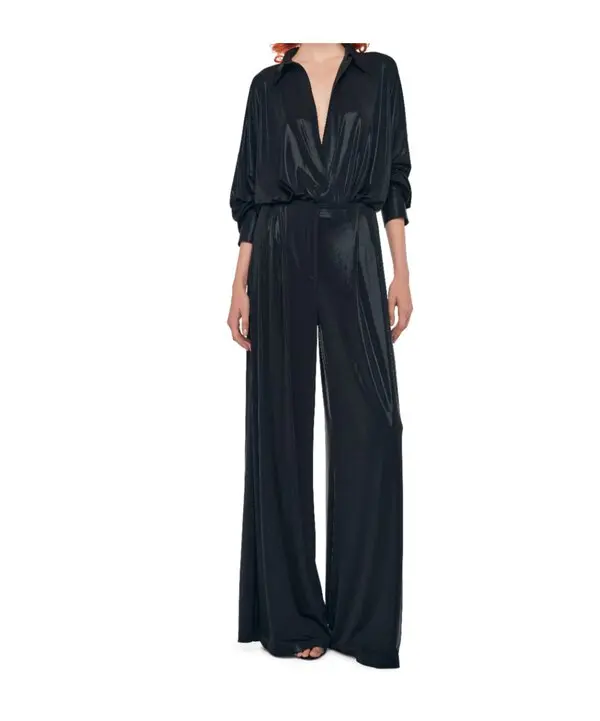 Norma Kamali Super Oversized Boyfriend Shirt Bodysuit - Black