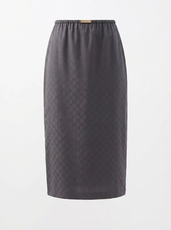 Gucci Gg Cotton Silk Jacquard Skirt - Dark Gray