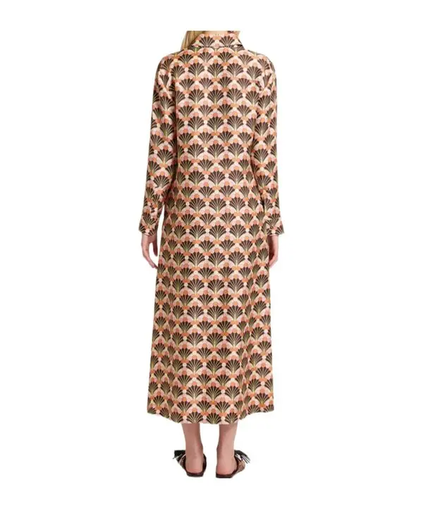 La DoubleJ Silk Twill Printed Shirt Dress - Brown