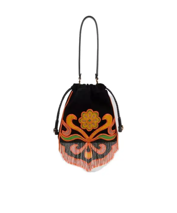 Etro Kalispera Beaded Fringe Shoulder Bag - Black