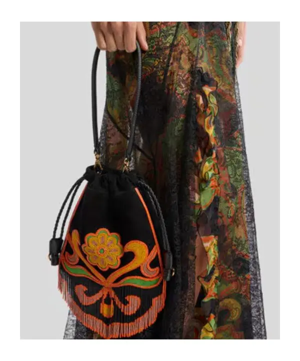 Etro Kalispera Beaded Fringe Shoulder Bag - Black