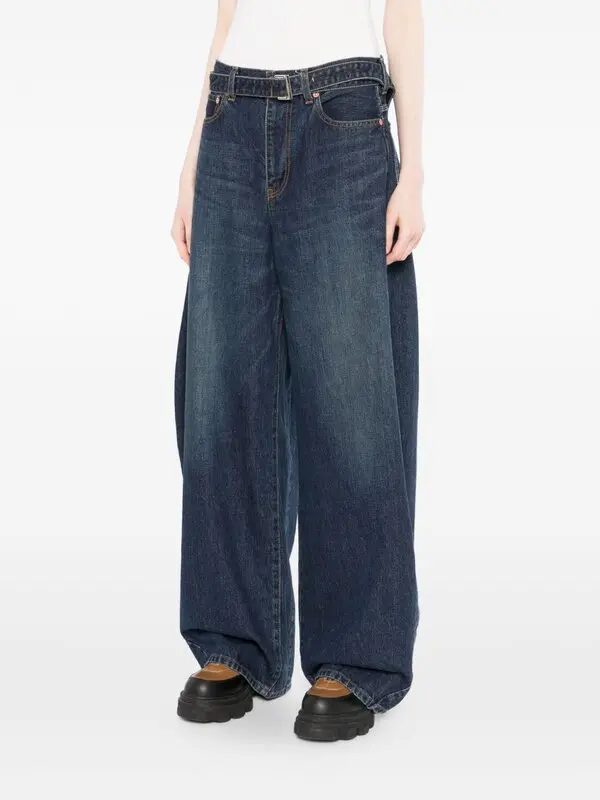 Sacai Wide-leg Denim Jeans With Decorative Belt