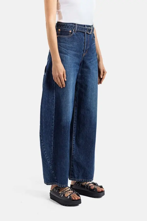 Sacai Wide-leg Denim Jeans With Decorative Belt