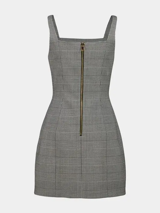 Balmain Sleeveless Mini Dress With Square Neckline - Gray