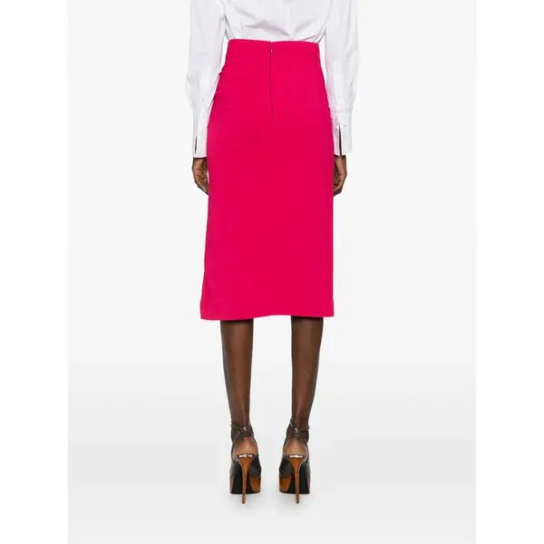 Valentino Garavani Zipped Midi Skirt With Pleated Details And Slit - Red