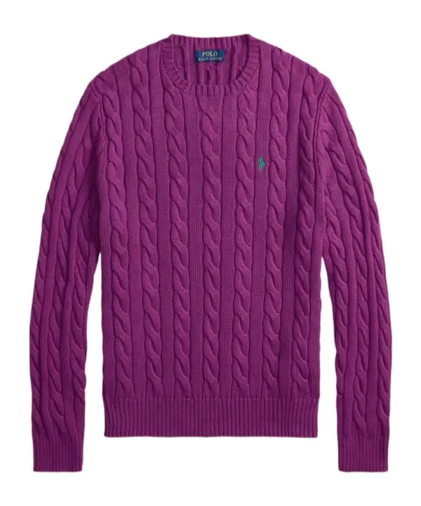 Polo Ralph Lauren Cable-knit Embroidered Crew Neck Sweater - Purple