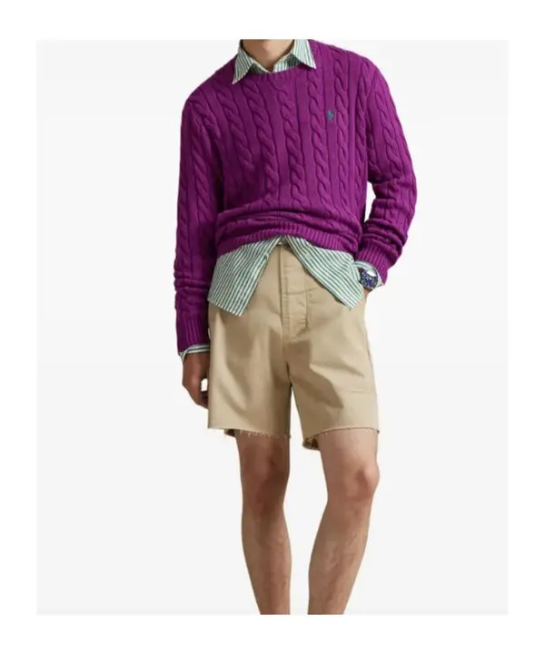 Polo Ralph Lauren Cable-knit Embroidered Crew Neck Sweater - Purple