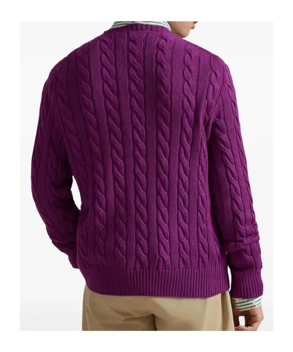 Polo Ralph Lauren Cable-knit Embroidered Crew Neck Sweater - Purple