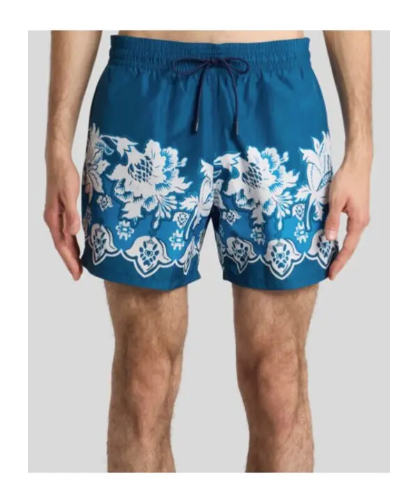 Etro Placed Floral Print Swim Shorts - Blue