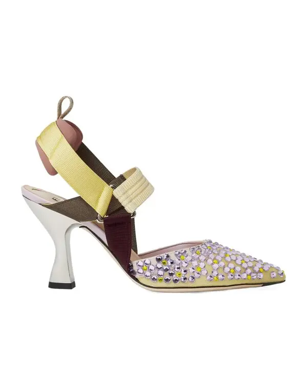 Fendi Colibrì Embellished Slingback Heeled Pumps - Yellow