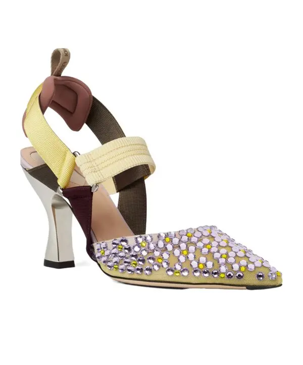 Fendi Colibrì Embellished Slingback Heeled Pumps - Yellow