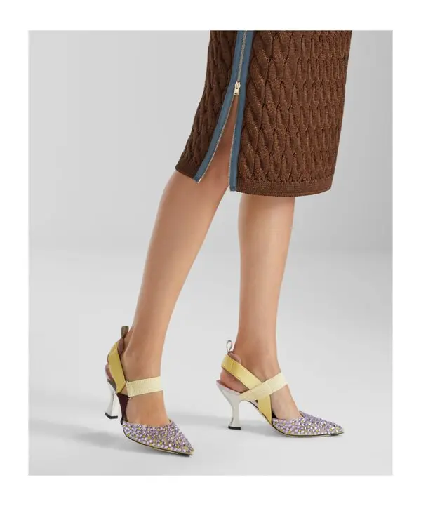 Fendi Colibrì Embellished Slingback Heeled Pumps - Yellow