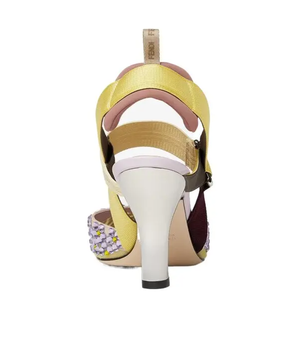 Fendi Colibrì Embellished Slingback Heeled Pumps - Yellow