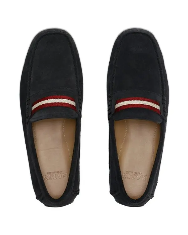 Bally Suede Loafers With Signature Stripe Detail - Black