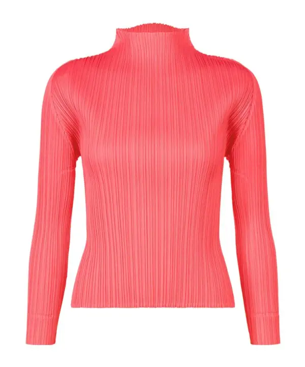 PLEATS PLEASE BY ISSEY MIYAKE Long Sleeve Mock Neck Top - Pink