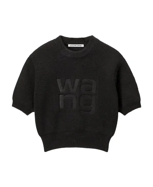 Alexander Wang Logo Embroidered Cropped Knit Top - Black