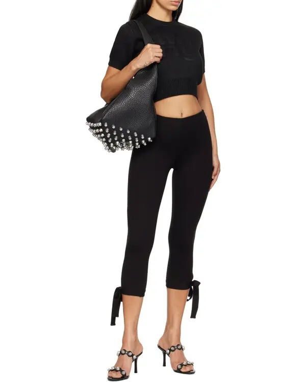 Alexander Wang Logo Embroidered Cropped Knit Top - Black