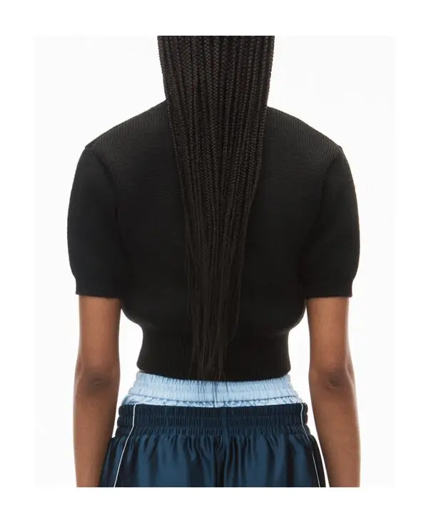 Alexander Wang Logo Embroidered Cropped Knit Top - Black