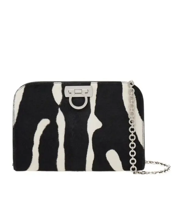 FERRAGAMO Diana Zebra Printed Clutch Bag - White/black
