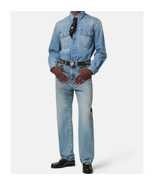 Versace Logo Patch Pencil Jeans