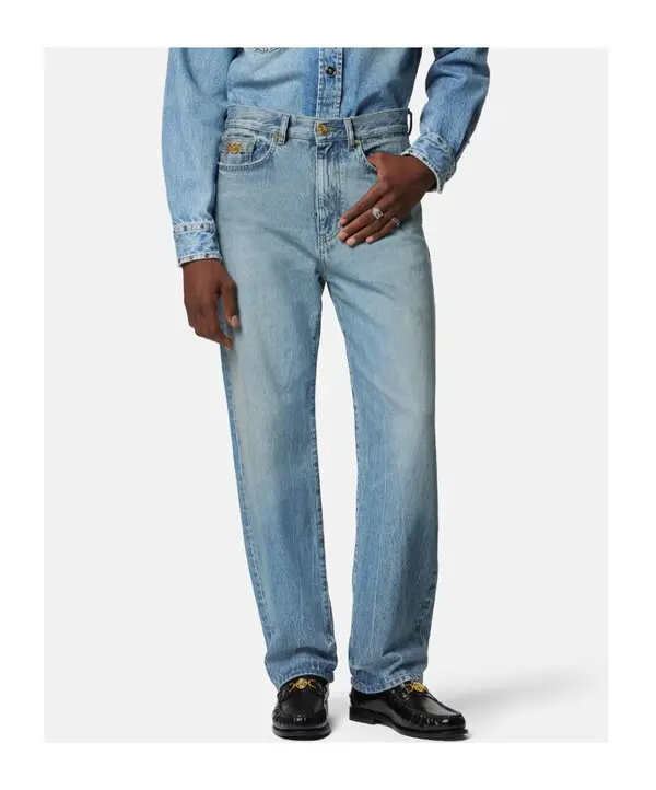 Versace Logo Patch Pencil Jeans