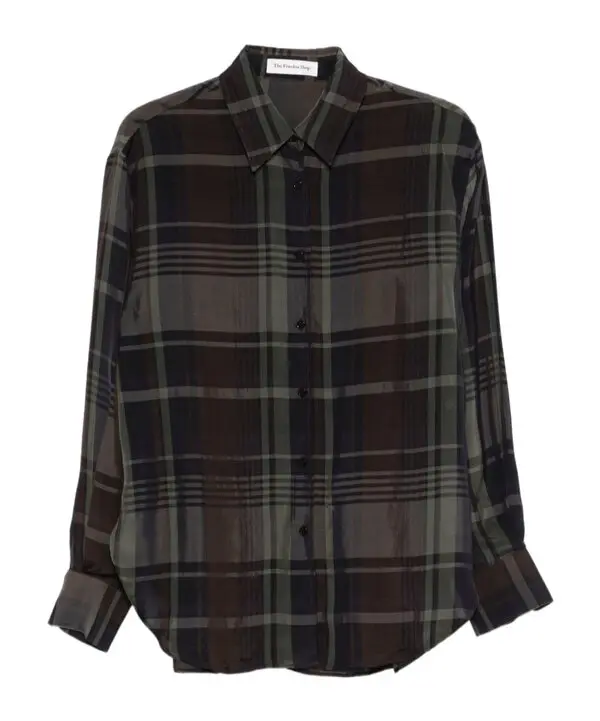 THE FRANKIE SHOP Peri Sheer Plaid Button-up Shirt - Brown, Blue And Green
