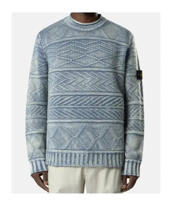 Stone Island Loose-fit Mock-neck Jumper With Geometric Pattern - Avio Blue