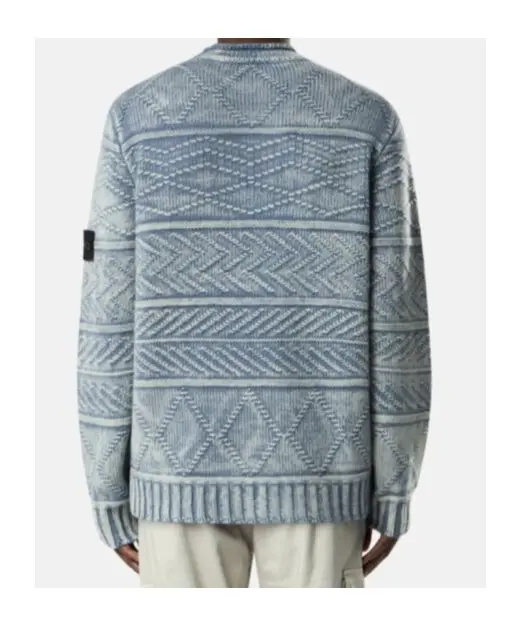 Stone Island Loose-fit Mock-neck Jumper With Geometric Pattern - Avio Blue