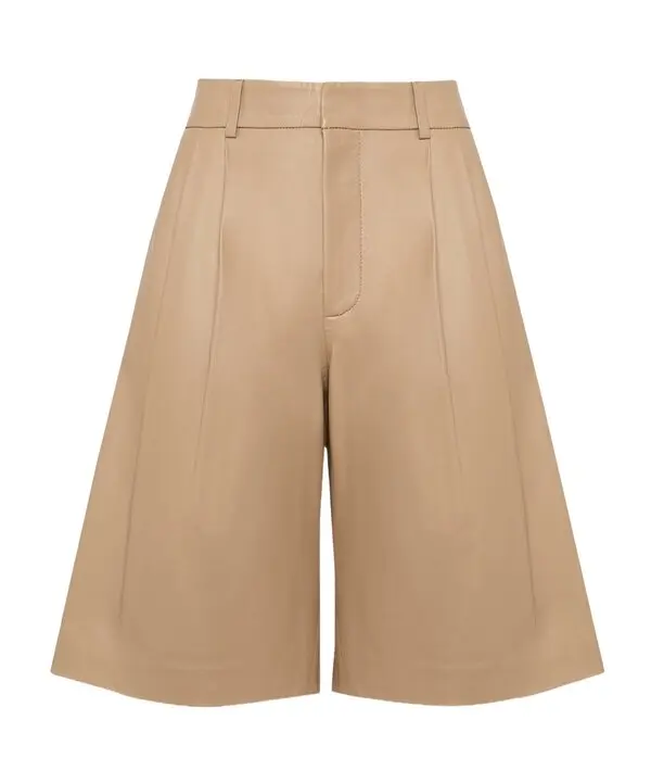 YVES SALOMON Pleated Leather Shorts - Beige