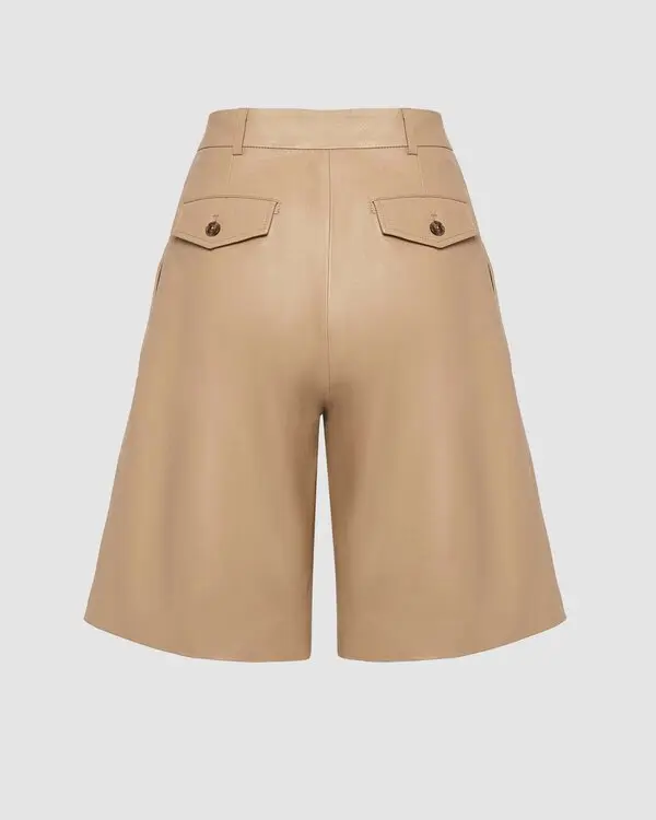 YVES SALOMON Pleated Leather Shorts - Beige