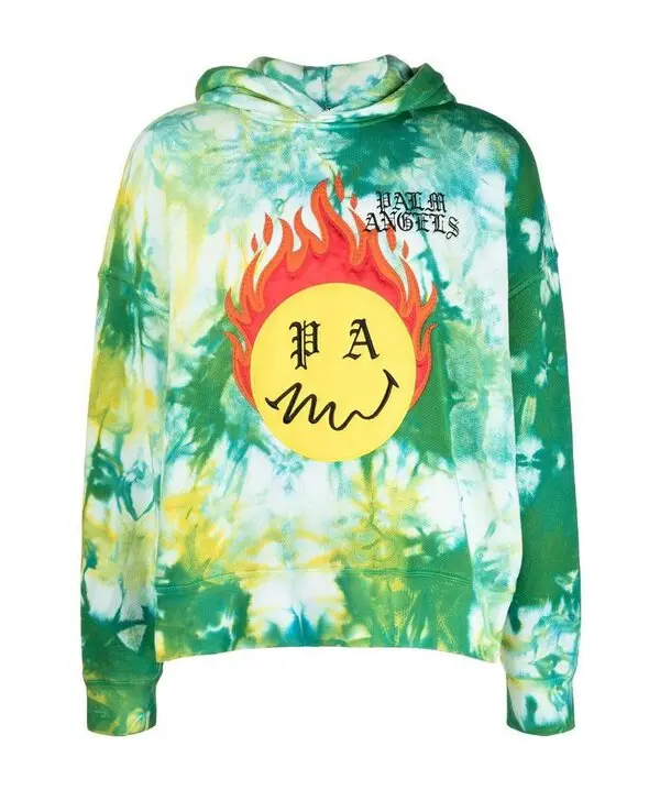 Palm Angels Burning Head Tie-dye Hoodie - Green