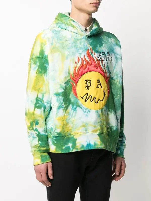 Palm Angels Burning Head Tie-dye Hoodie - Green