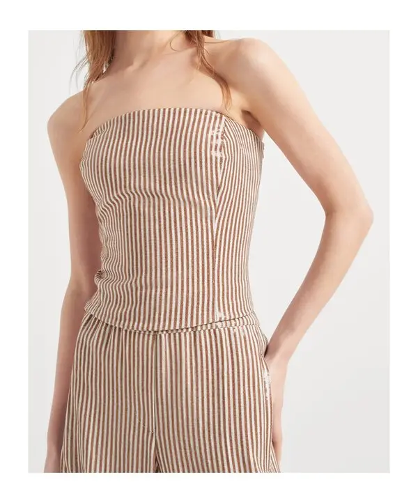 Brunello Cucinelli Sequined Striped Strapless Top