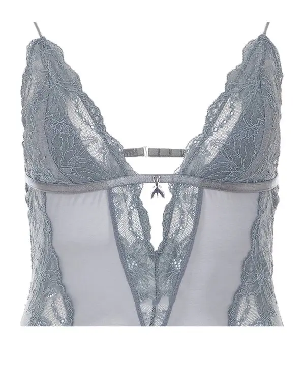 Patrizia Pepe Lace Sheer Bodysuit - Gray