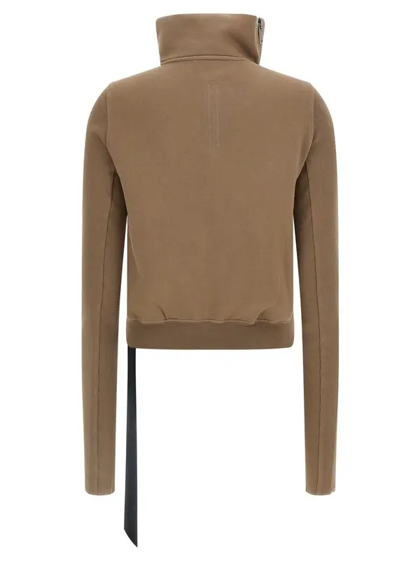 Rick Owens Cropped Sweatshirt With Foldable Turtleneck And Asymmetrical Zipper - Brown