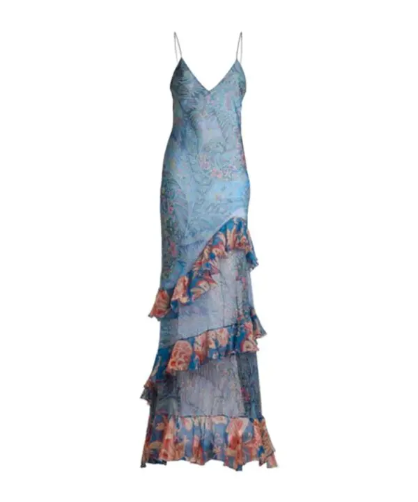 Etro Sleeveless Ruffled Maxi Dress With Floral Print - Blue